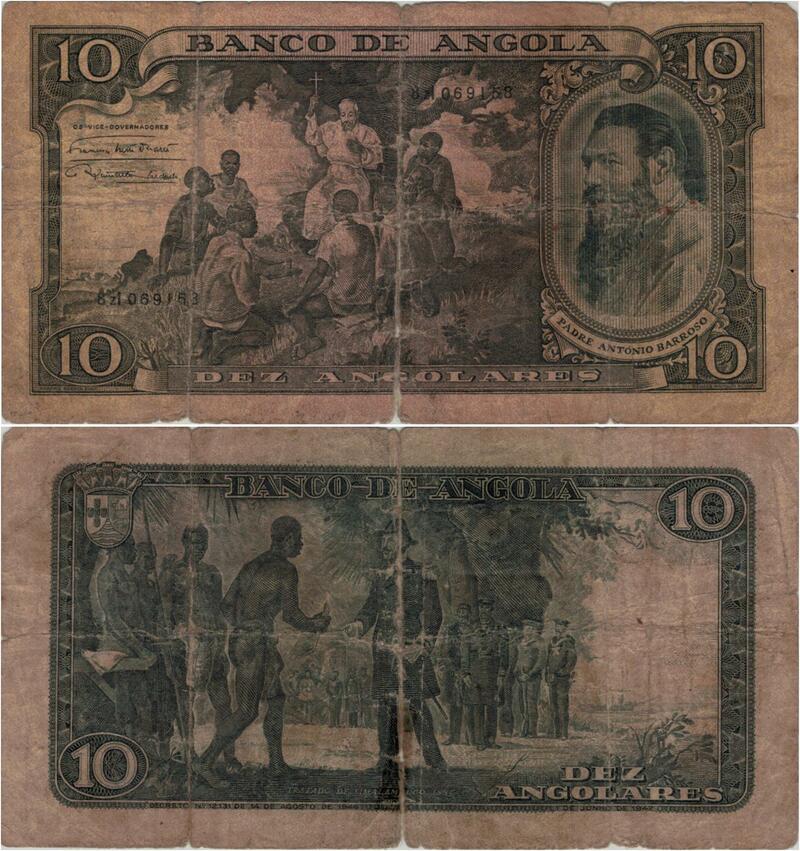 Q1112 Banknote Rare Angola 10 Angolares Father António Barros ...