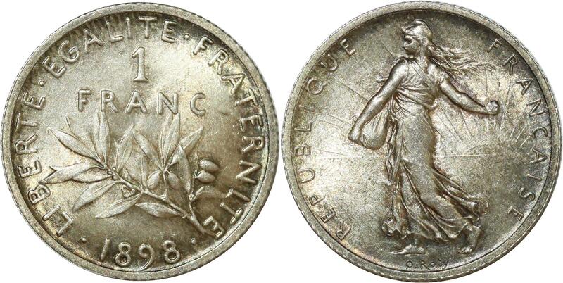 O8798 Rare France 1 Franc Semeuse 1898 A Paris Argent FDC ...