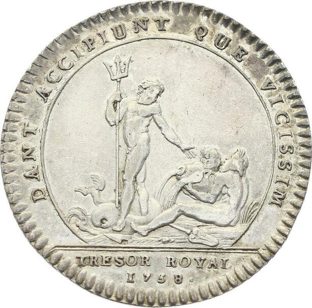 O3438 Jeton Louis XV Trésor Royal Neptune Urnes 1758 Argent ...