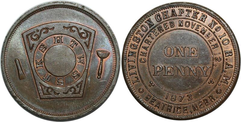 O1067 Scarce USA Masonic Token Franc Maçons One Penny 1873 Ne ...