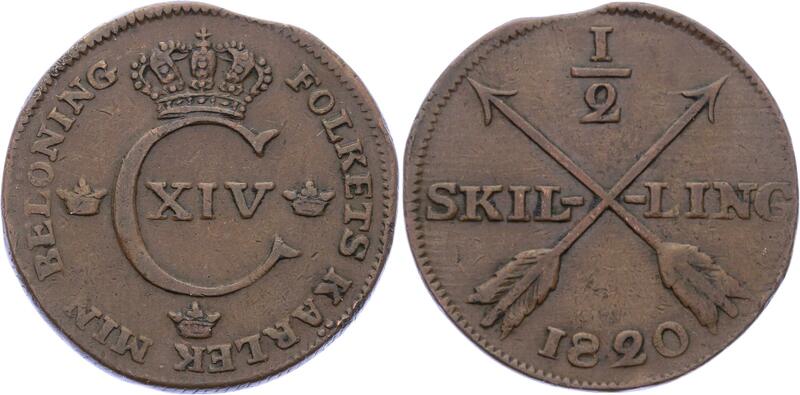 O1960 Sweden Schweden 1/2 Skilling Carl XIV 1820 XF !! - Millenium State